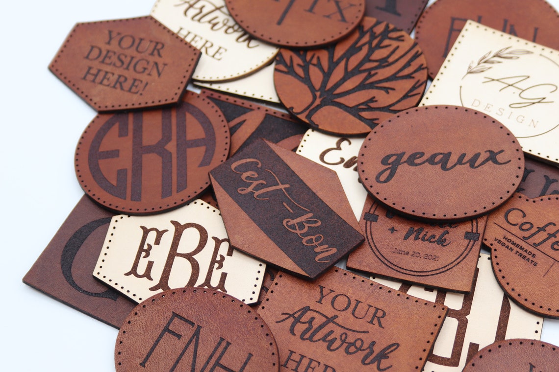 Circle/rectangle Leather Patch Monogram Leather Patch - Etsy