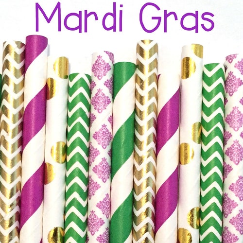 Mardi Gras Paper Straws Purple Green Gold Foil Straws - Etsy