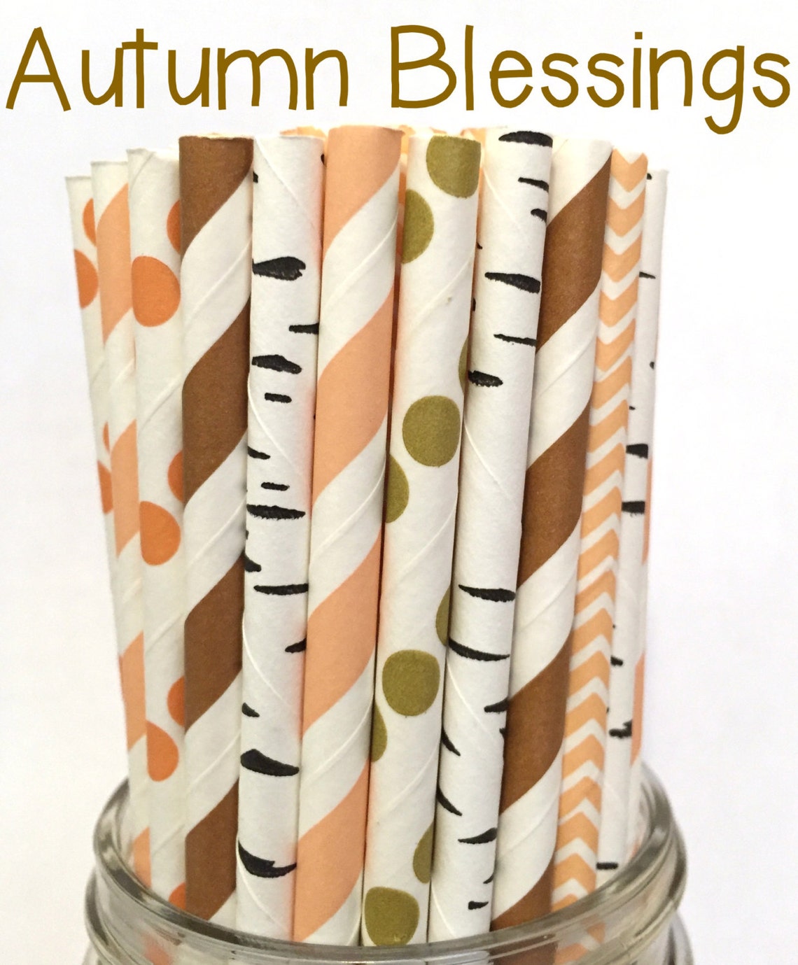 Fall Paper Straws Peach Birch Brown Gold Straws Cake Pop - Etsy