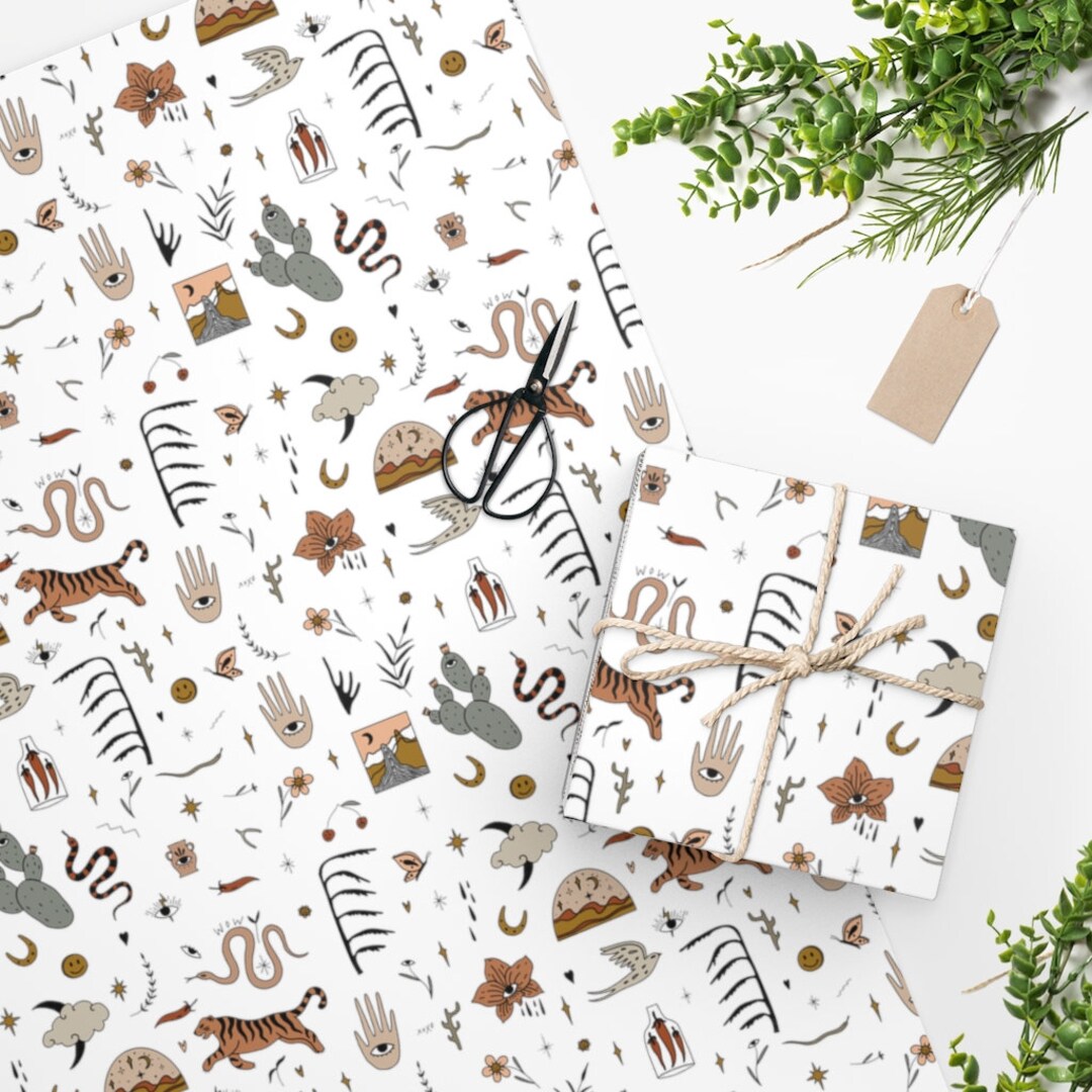 Boho Wrapping Paper Aesthetic Gift Wrap Mystical Wrapping Paper Tiger ...