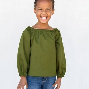 Avocado Green Peasant Blouse, Medieval Style, Girls Top, Long Sleeve ...