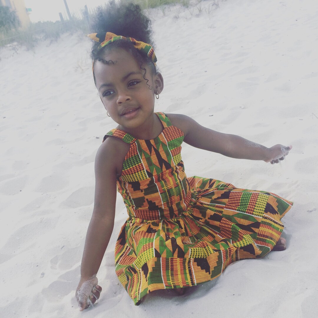 Kente African Skirt Set Girls Headband African Skirt Reversible Top