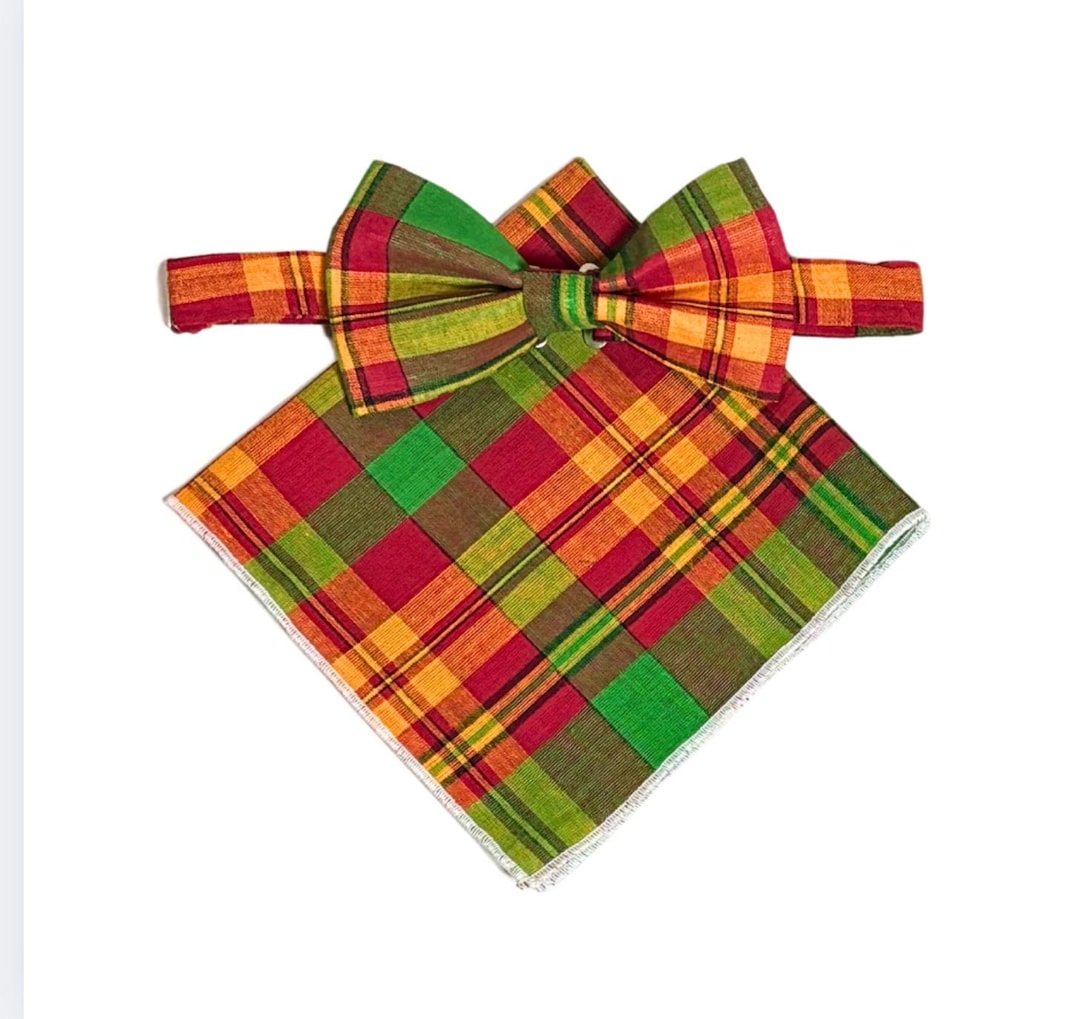 Dominica Madras Bow Tie & Pocket Square Set, Men’s and Boys Pre-tied ...