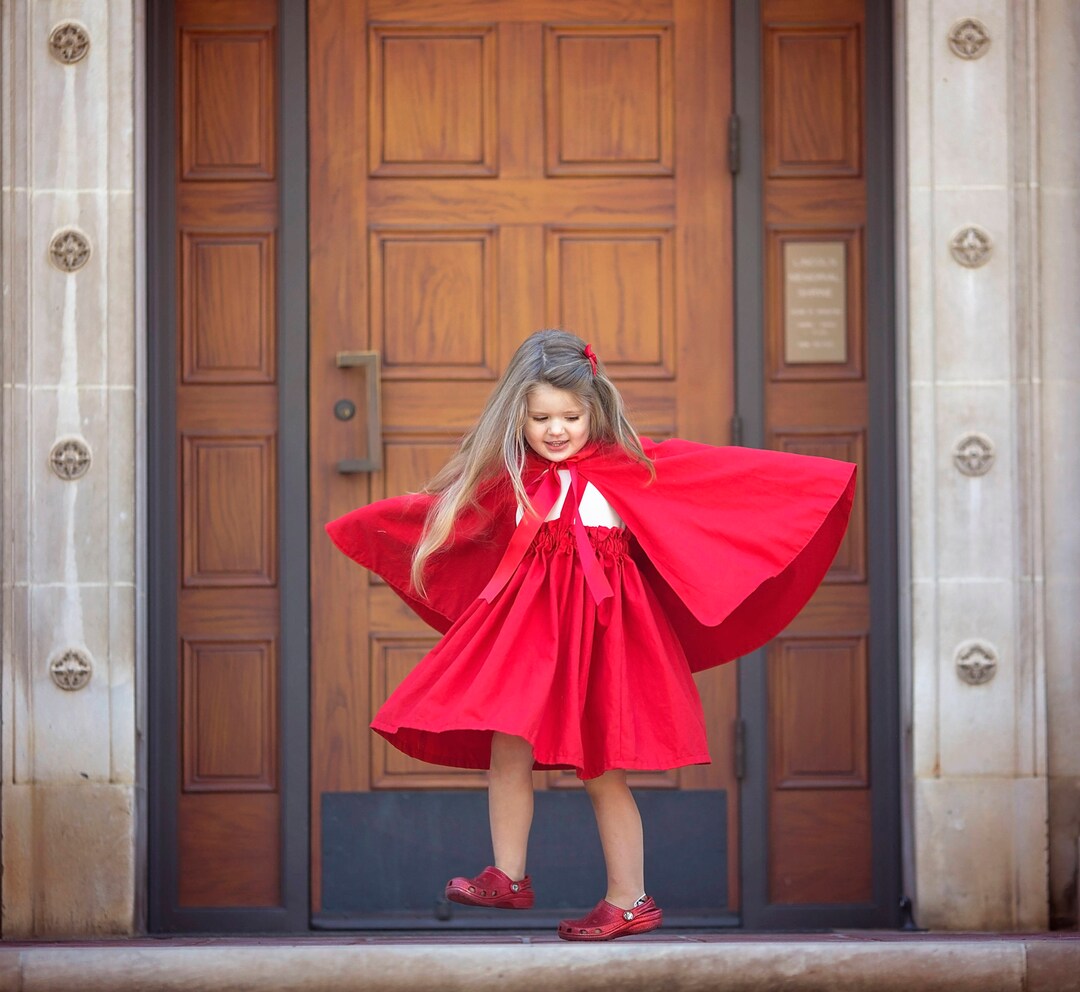 Girls Red Cape, Red Riding Hood Cape, Classic Length, Kids Costume ...