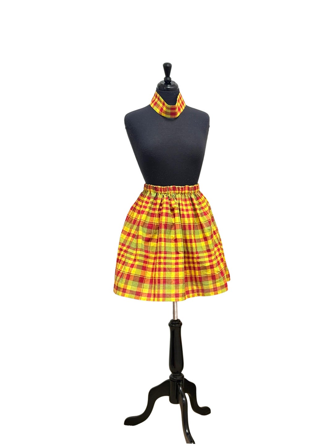 Women’s Jamaican Madras Plaid Skirt Set, Headband or Headwrap ...