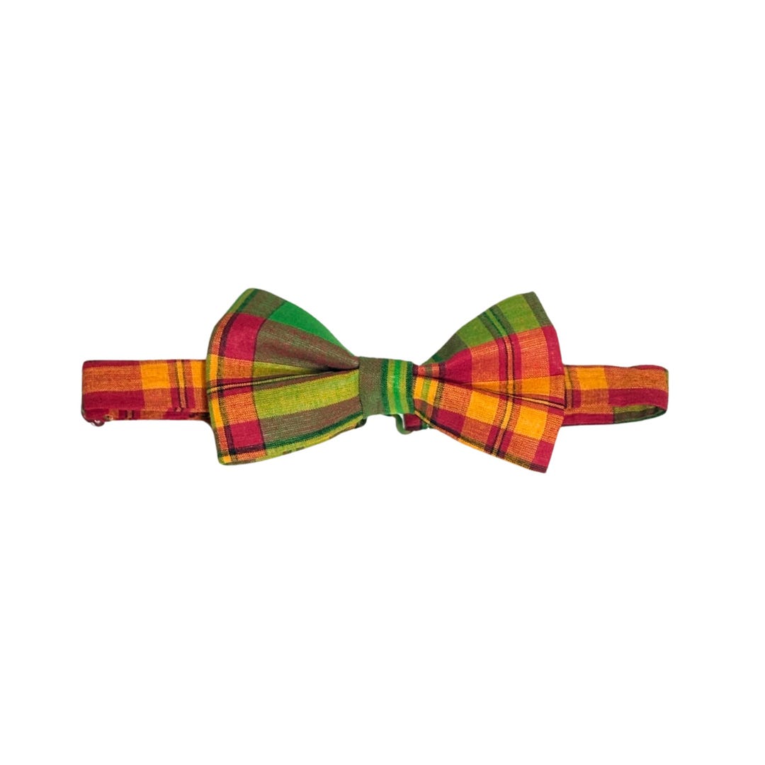 Boys Dominica Madras Bow Tie, Pocket Square Set, Men’s Pre-tied Plaid ...