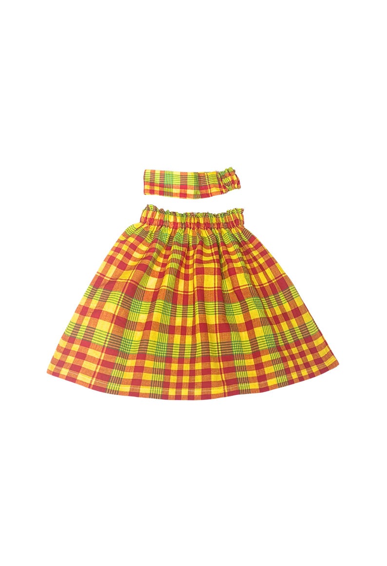 Jamaican Madras Skirt With Headband, Girl’s Traditional Plaid Cotton ...