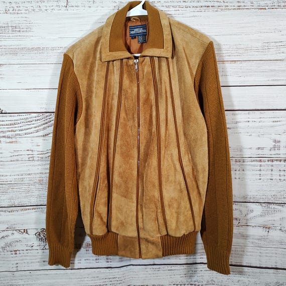 Vintage Jacket / Retro Knit Suede Leather Jacket / 19… - Gem