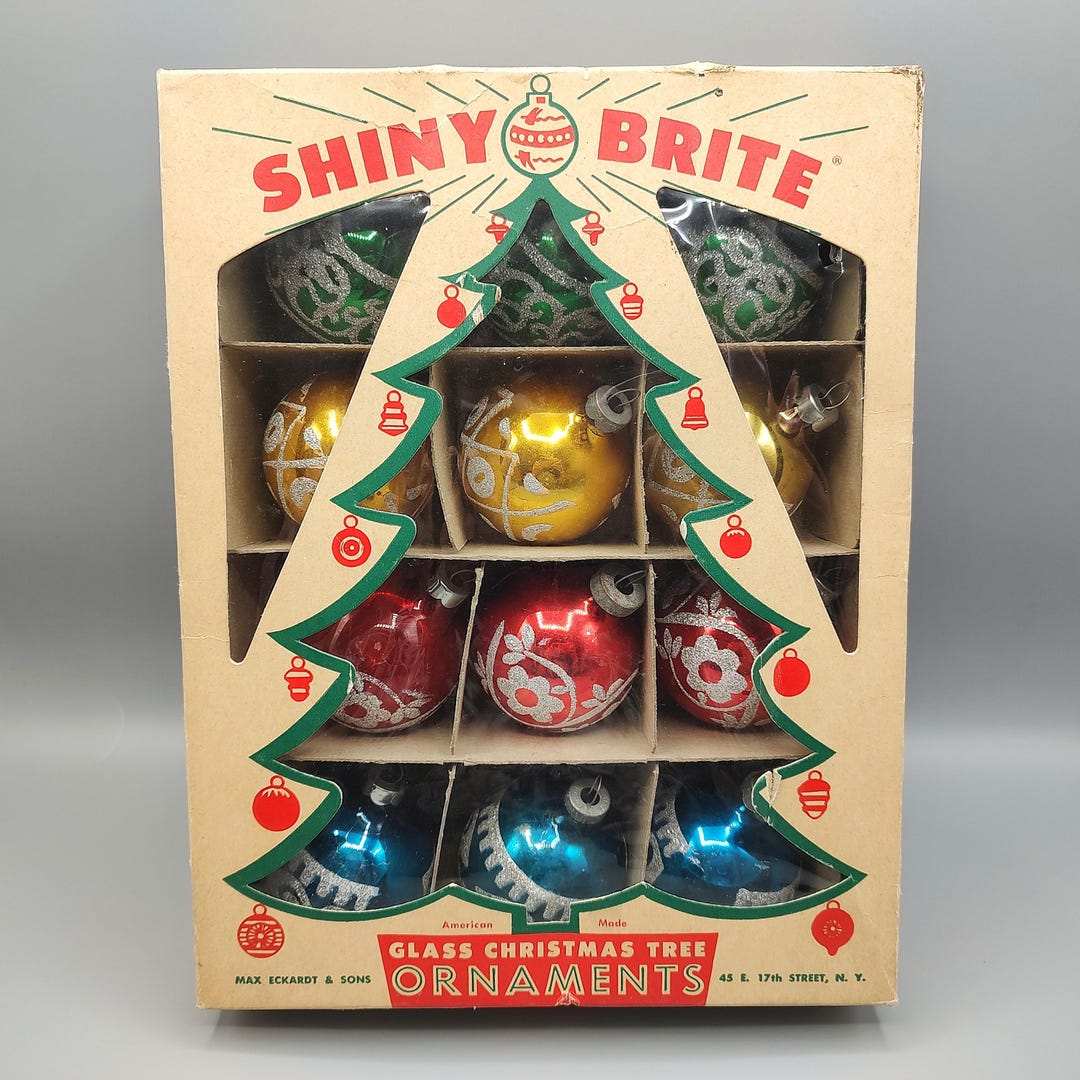 Vintage Shiny Brite Christmas Tree Ornaments Set of 12 / Glass Ornament ...