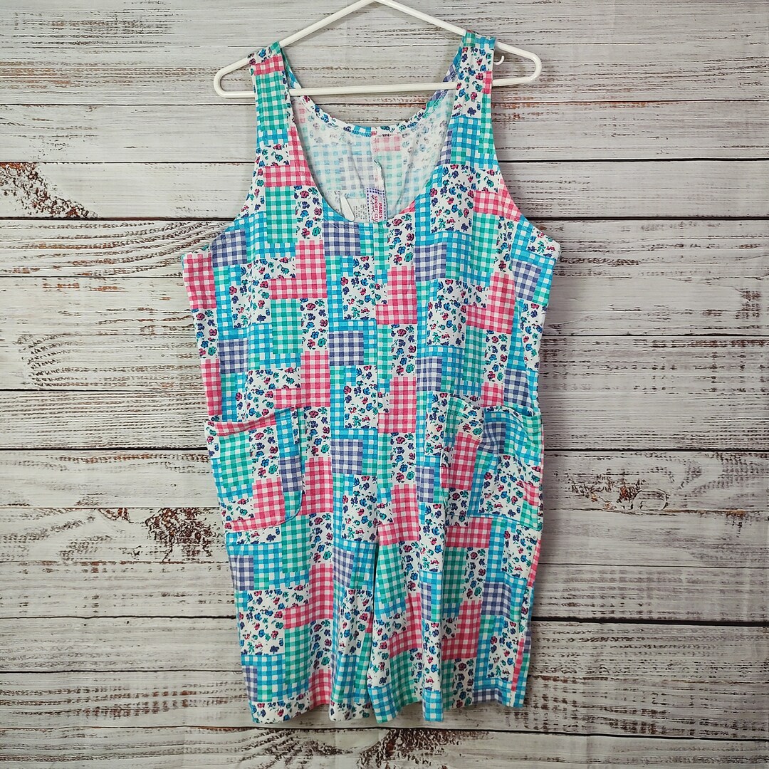 Vintage Romper / 1980s 80s / Blue Purple Pink Floral Flowers / Retro ...