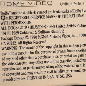 All Dogs Go to Heaven VHS / Vintage Video VHS Tape / Retro Movie ...