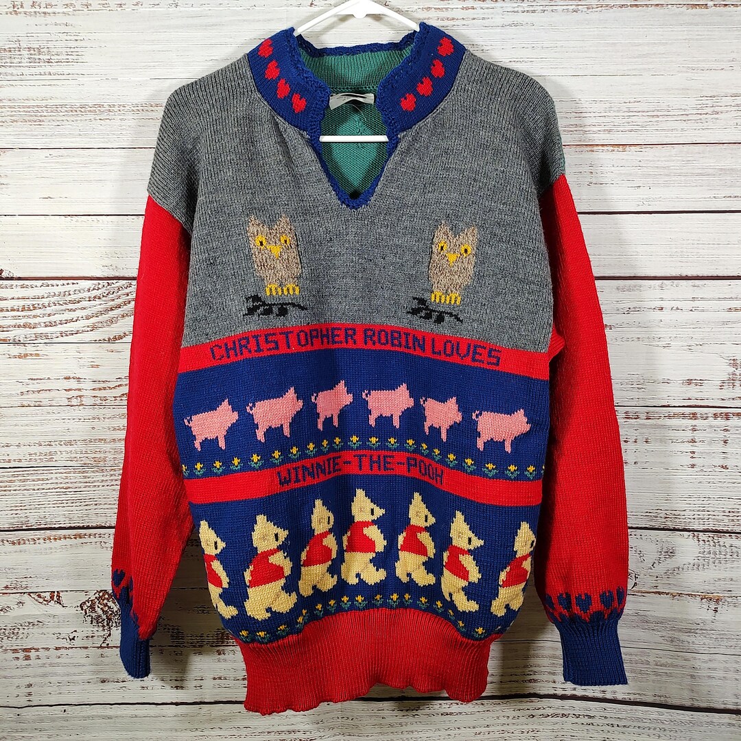 Vintage Ouisha Knit Wool Sweater Winnie the Pooh / Ugly Sweater / 1980s ...