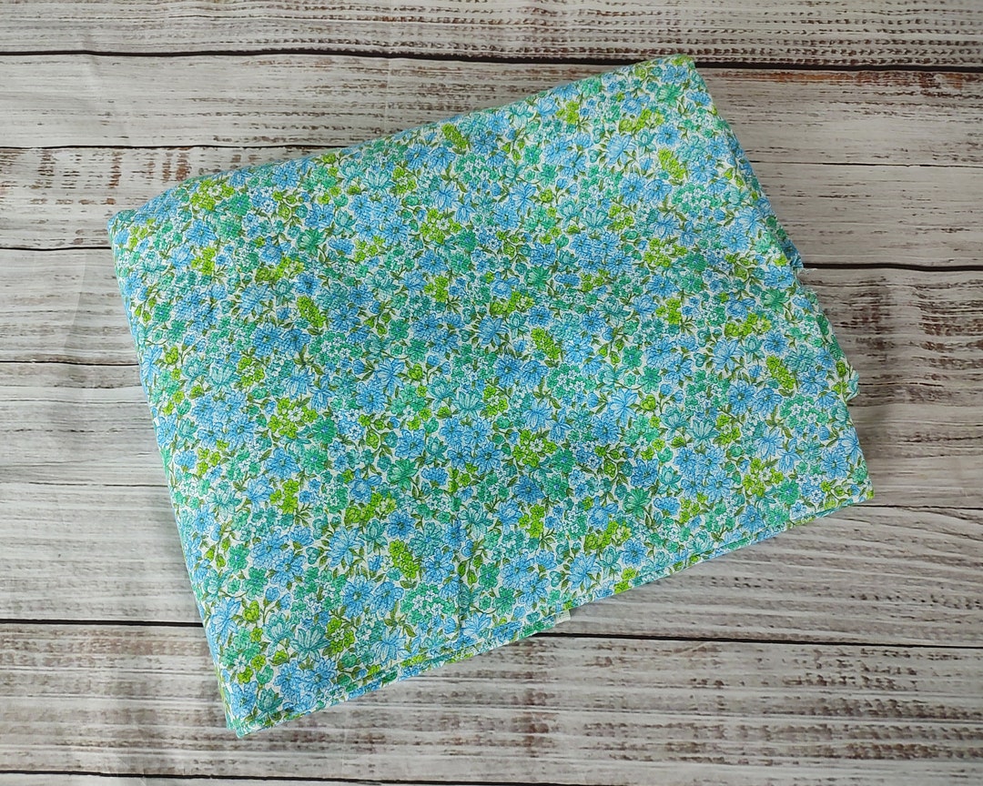 Tela Vintage / 1990s 90s 1980s 80s / Verde Azul Blanco / Tela Retro / Flores Floral 4 yardas ...