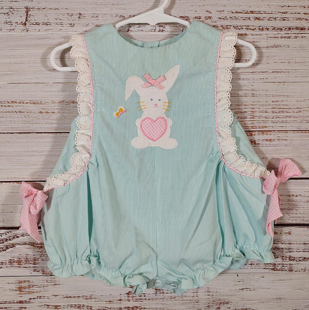 Vintage Baby Jumper / Bunny Heart Overall / Baby Overalls Outfit / Blue ...