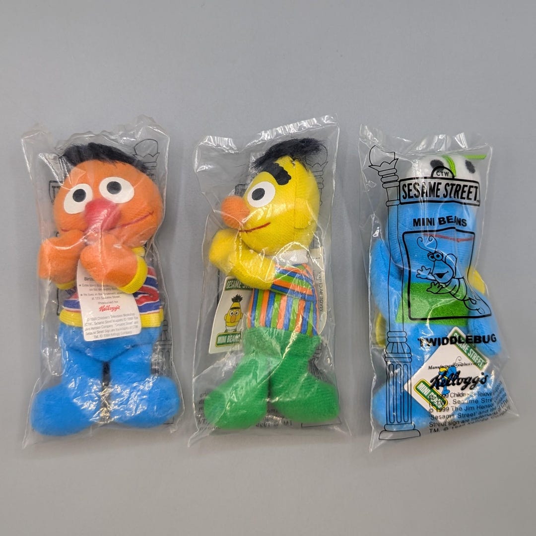 Vintage Bert and Ernie Twiddle Bug Mini Beans Kellogs Prize Stuffed ...