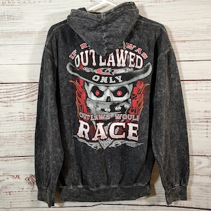 Vintage 1990s 90s Racing Skull Outlaws Hoodie / Graphic Pullover Hoodie ...