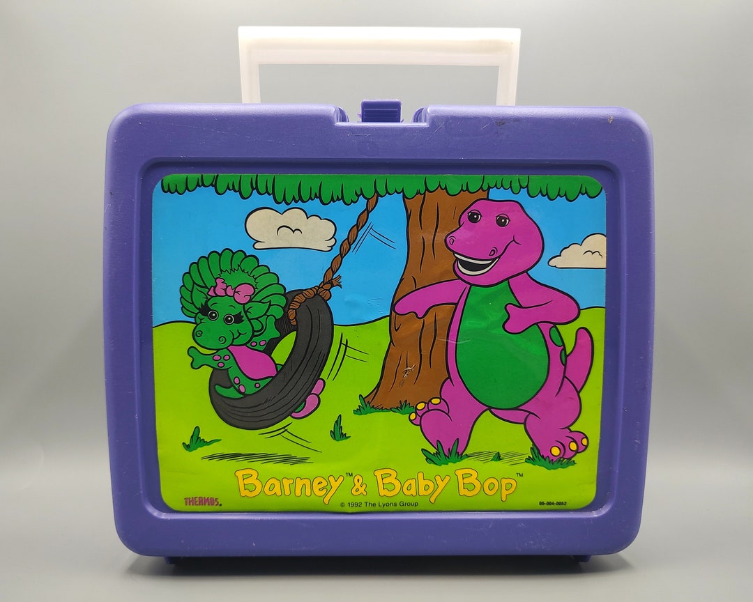 Barney & Baby Bop 1992 Vintage Purple Lunch Box Thermos Plastic Lunch ...
