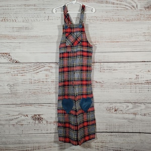 Vintage Woven Overalls / Retro Red Blue White Plaid Overall / 1970s 70s ...