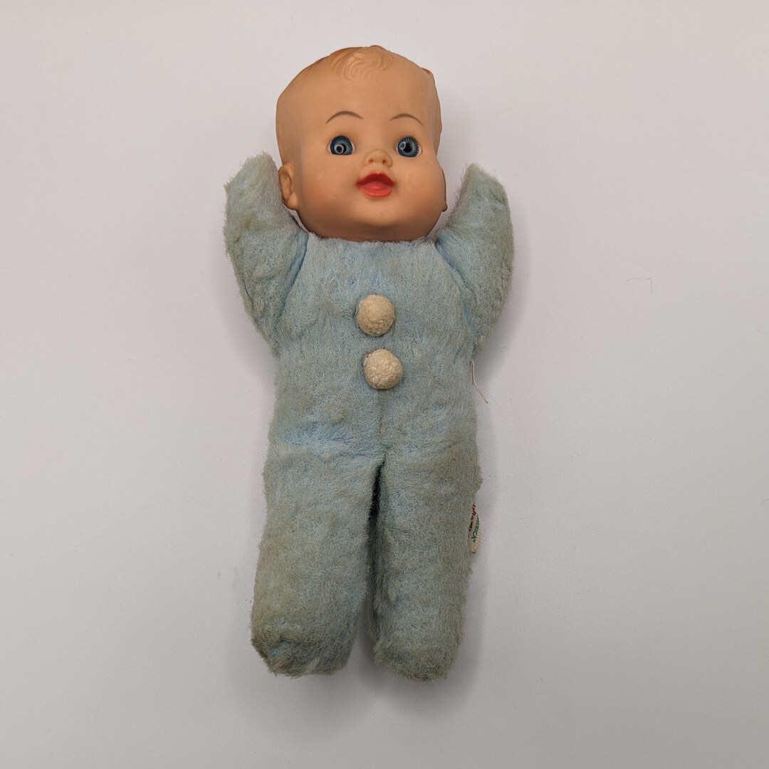 Retro Rubber Face Doll / Stuffed Plush Blue Toy 1950s 50s / Kitsch Baby ...