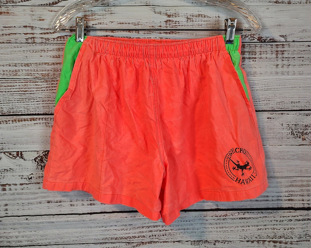 Vintage Swim Trunks / 1990s 90s / Retro Swimwear / Orange Green / Small ...