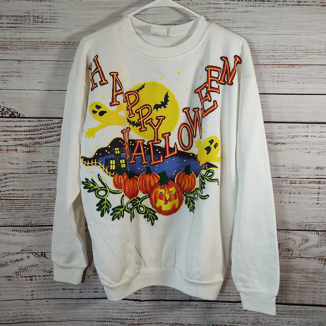 Vintage Halloween Sweater / Retro Pullover / Orange Spooky Sweater ...