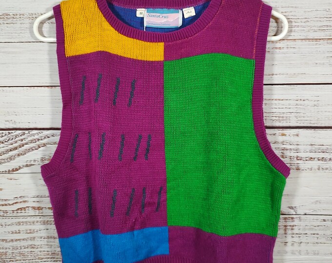 Vintage Womens Vest / 1980s 80s / Knit Vest Ugly Vest / Purple Green ...