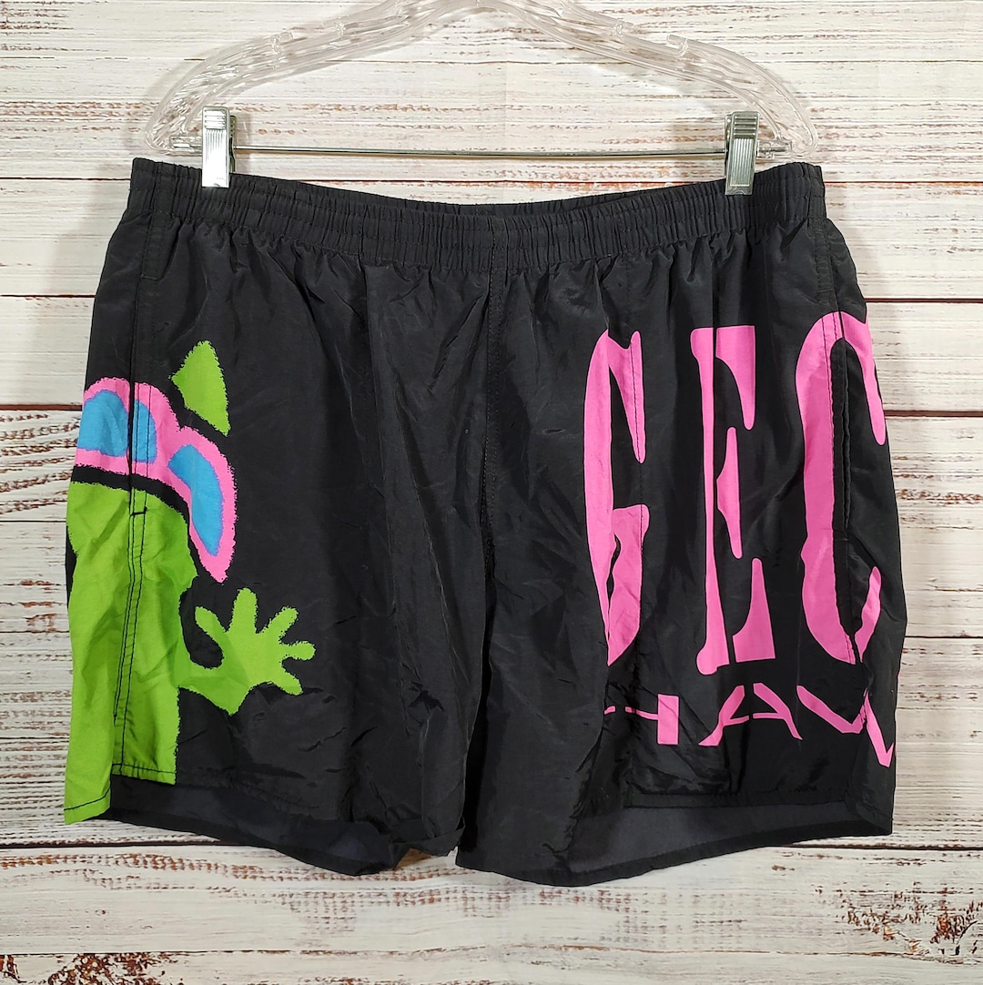 Vintage Gecko Swim Trunks / 1990s 90s / Retro Swimwear / Black Green ...