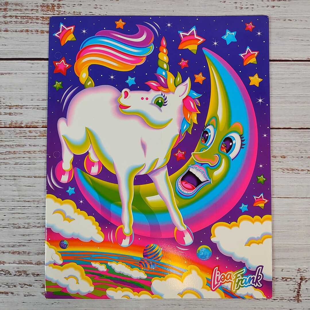 Vintage Lisa Frank Folder Unpunched Portfolio Markie Unicorn Moon ...