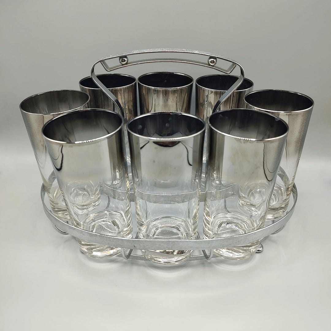 Highball Glasses Set of 8 With Caddy / Mid Century High Ball Glass Cups ...