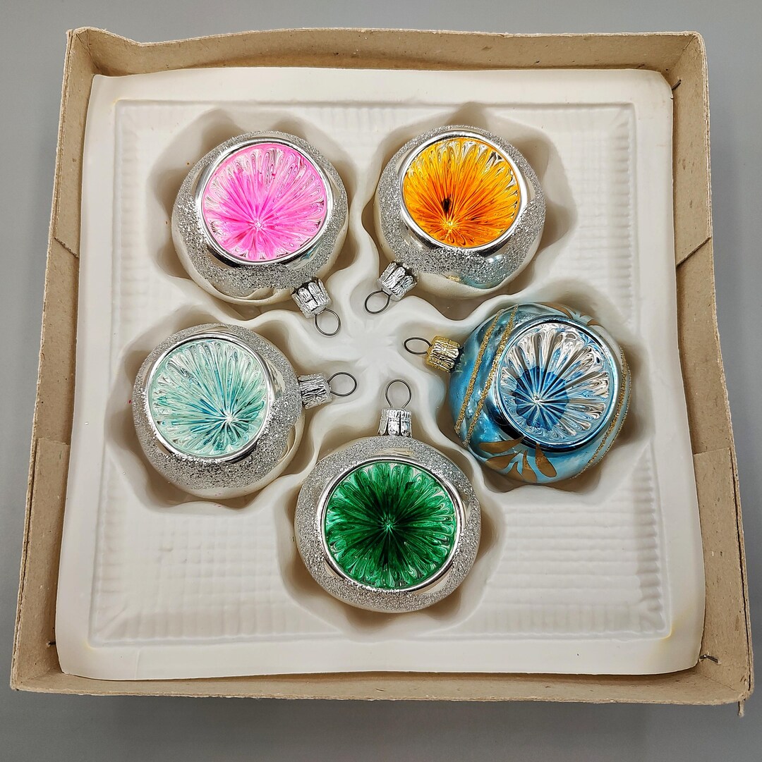 Vintage Shiny Brite Christmas Tree Ornaments Set of 5 / Glass Ornament ...