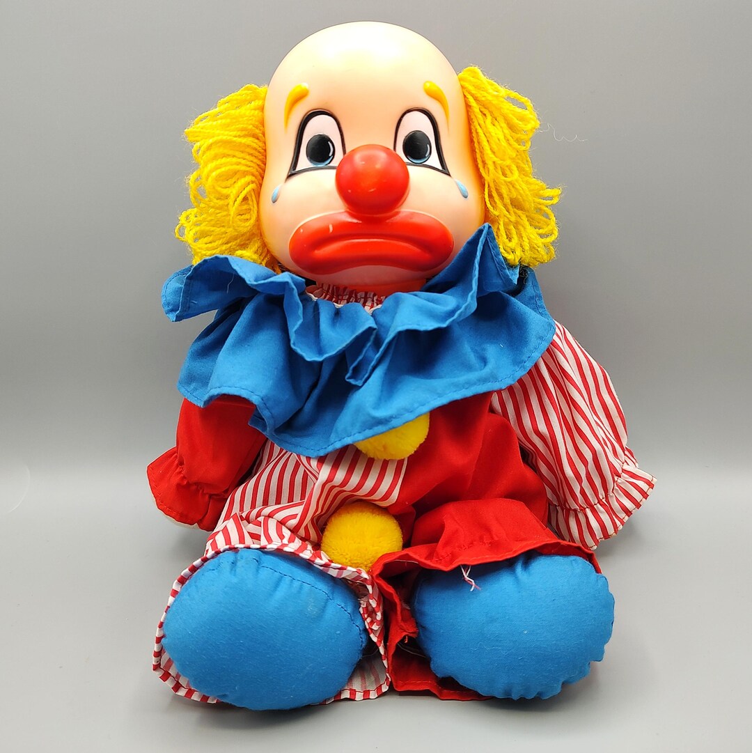 Vintage Dakin Happy & Sad Two Sided Face Clown Toy Hard Face Soft Body ...