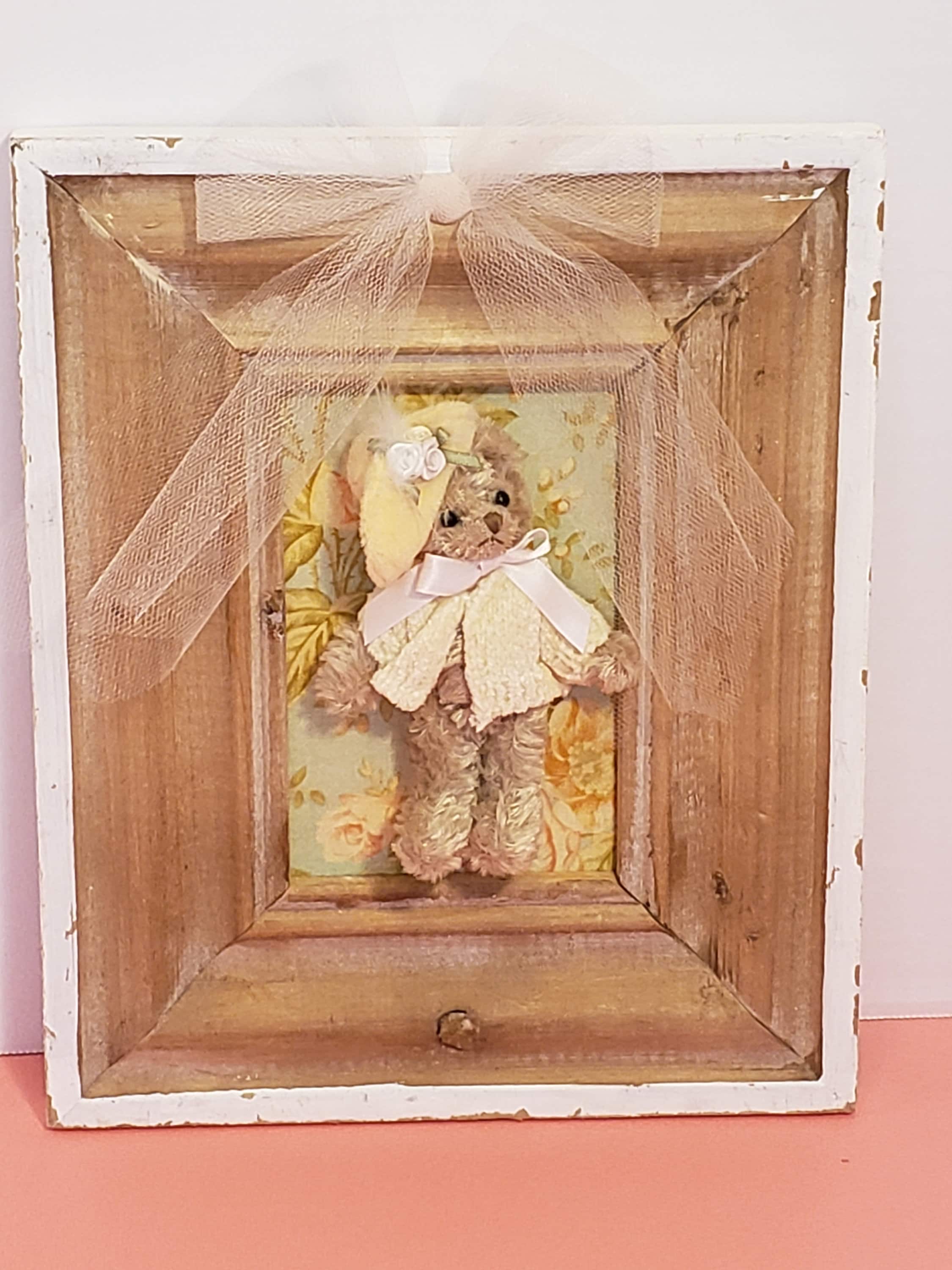 Bear Framed in Wood Baby Room Hanging Decoration Picture Frame Teddy ...