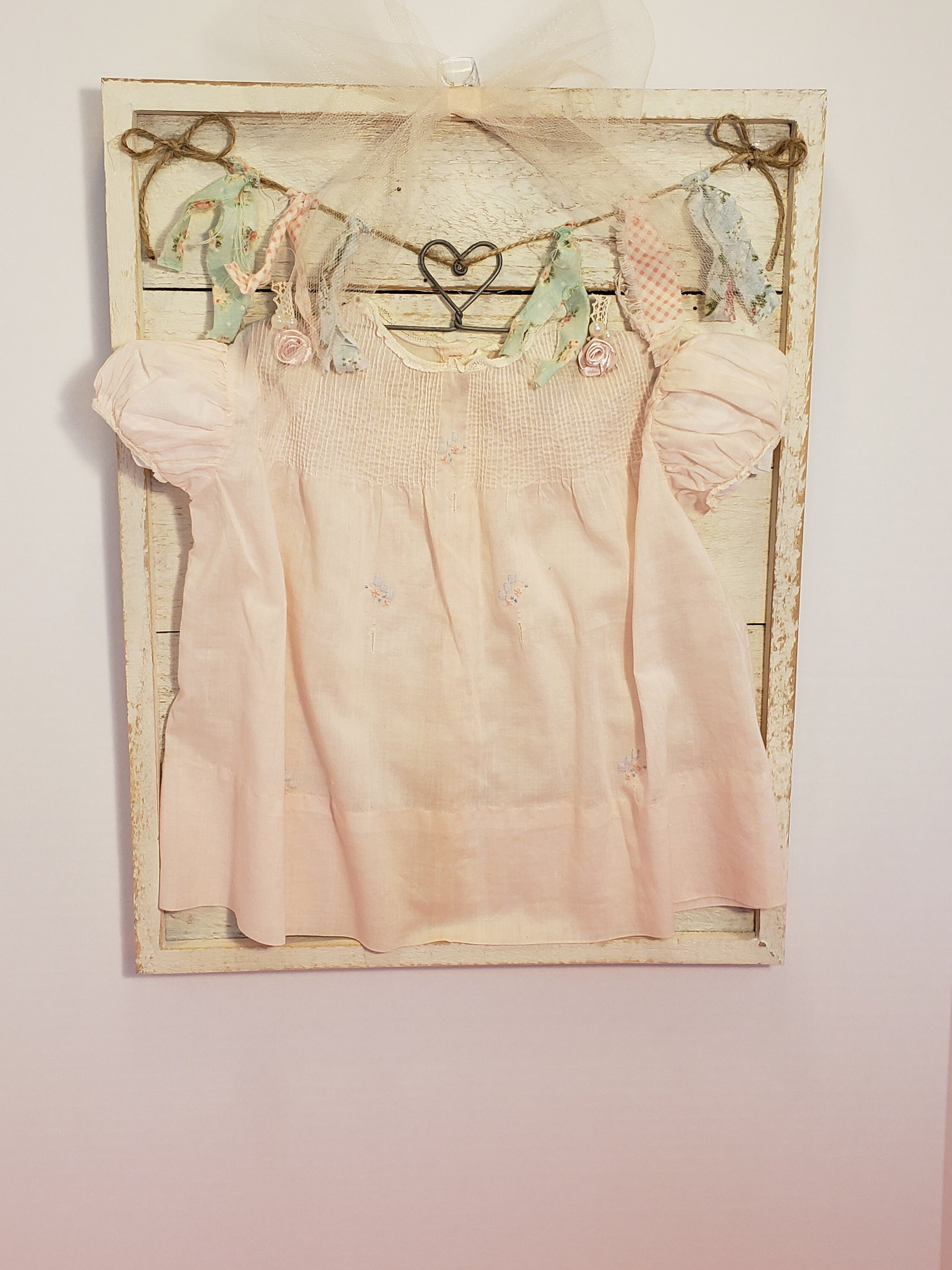 Framed Vintage Pink Baby Dress in Whitewashed Frame 18x14x1 in Out to ...
