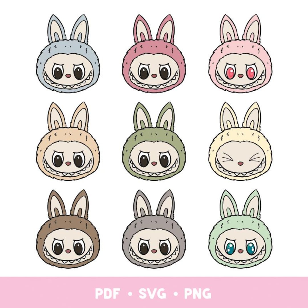 Labubu SVG PNG PDF Bundle | Cut Files | Macaron Vinyl Face Doll, the ...