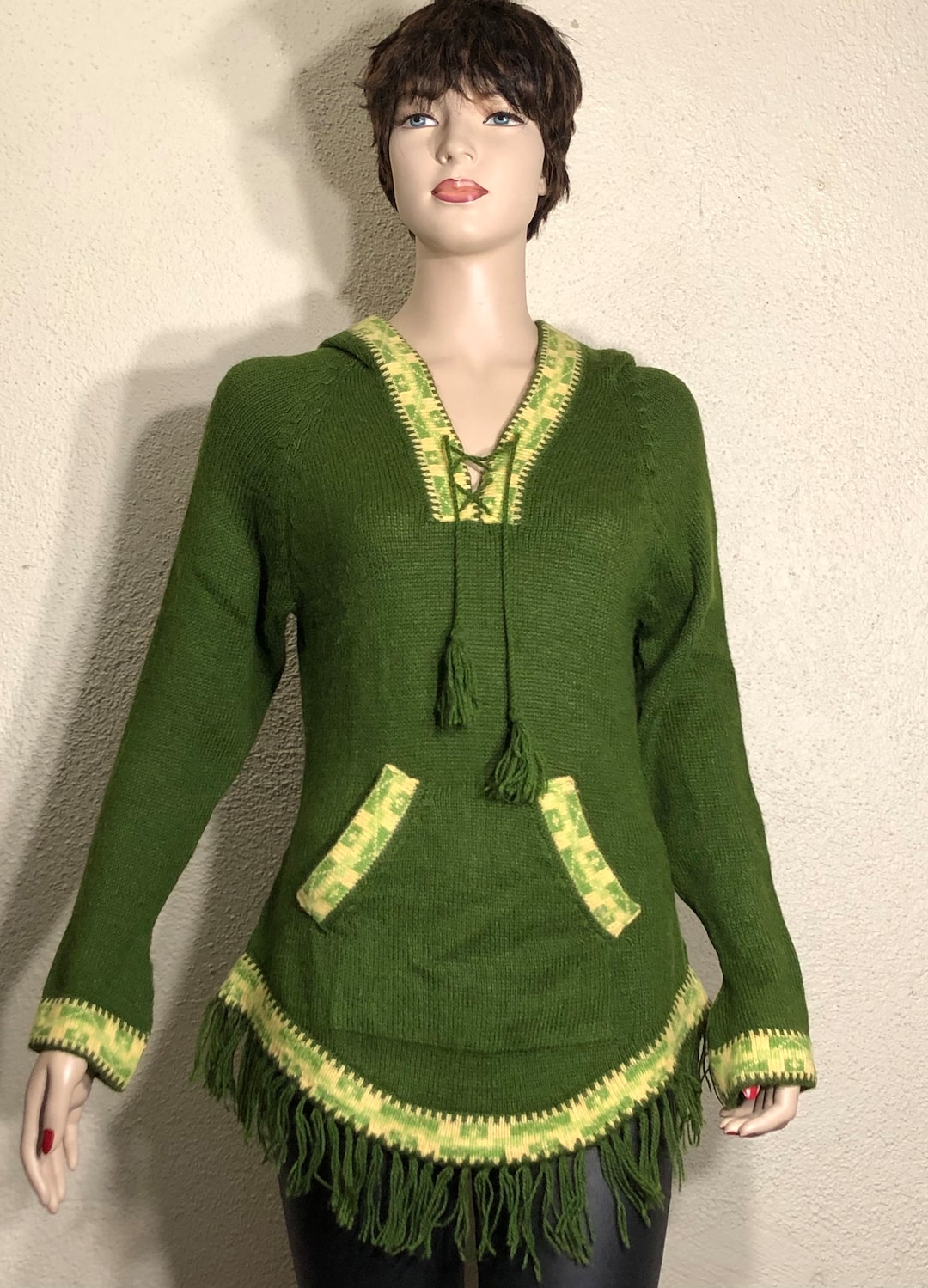 Vintage 70s Womens / MOD Hippie / Arte Inka-berfass / Green Yellow Top ...