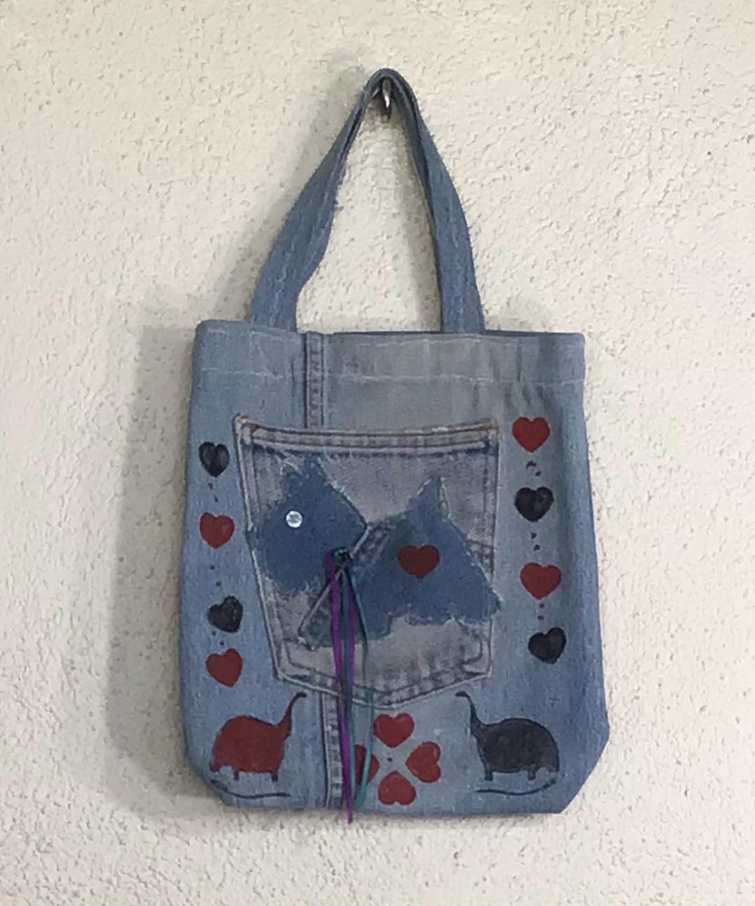 Vintage 80s Denim Scottie Dog Handbag: Painted Accent Purse - Etsy