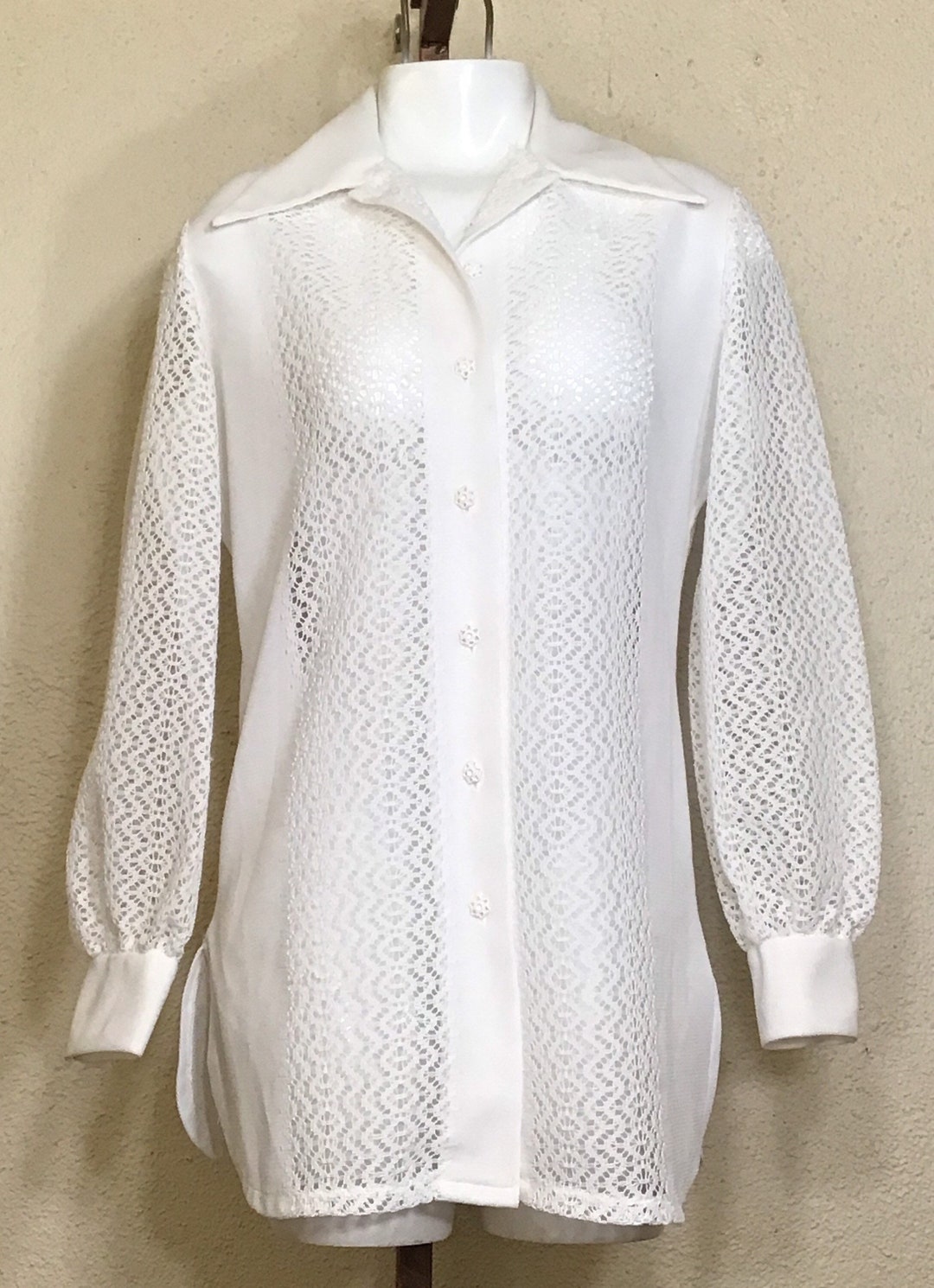 Vintage 70s Womens / MOD / White Polyester Blouse / See Thru / Long ...