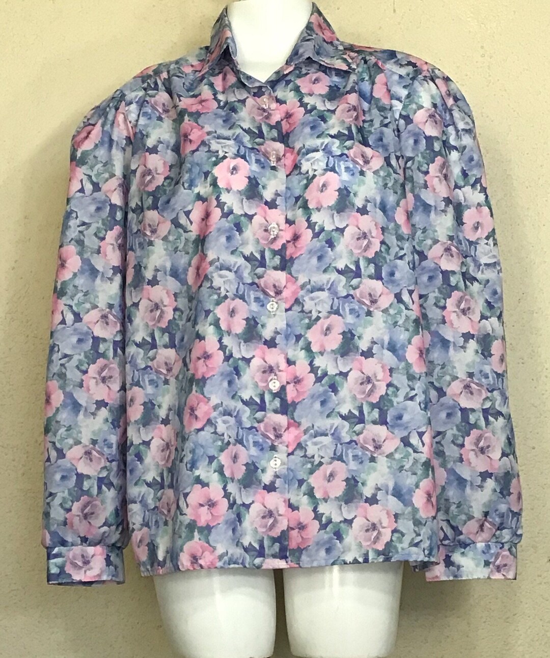 Vintage 80s Floral Blouse: Baroness De Wayne Pink & Blue Careerwear - Etsy
