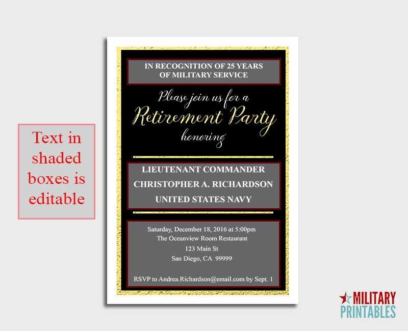 Navy Retirement Party Invitation Printable, Editable Invitation ...