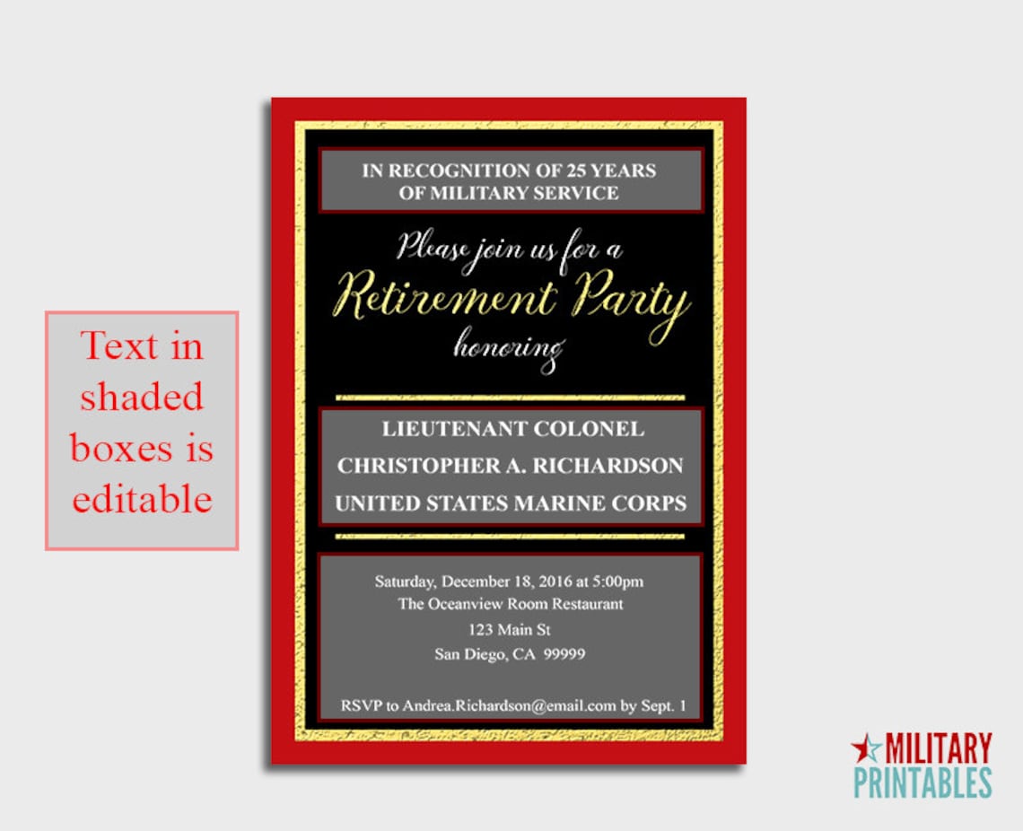 Marine Corps Retirement Party Invitation Printable, Editable Invitation ...