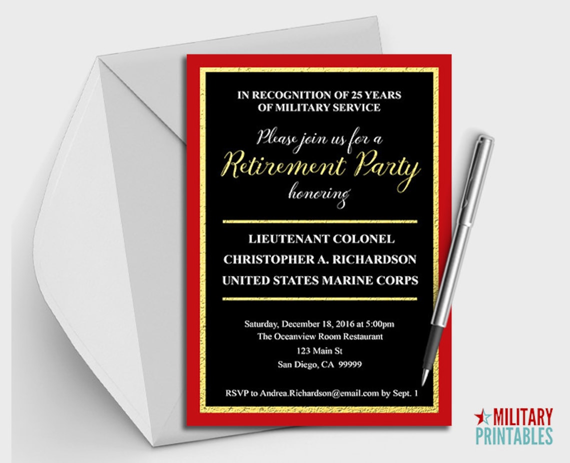 Marine Corps Retirement Party Invitation Printable, Editable Invitation ...