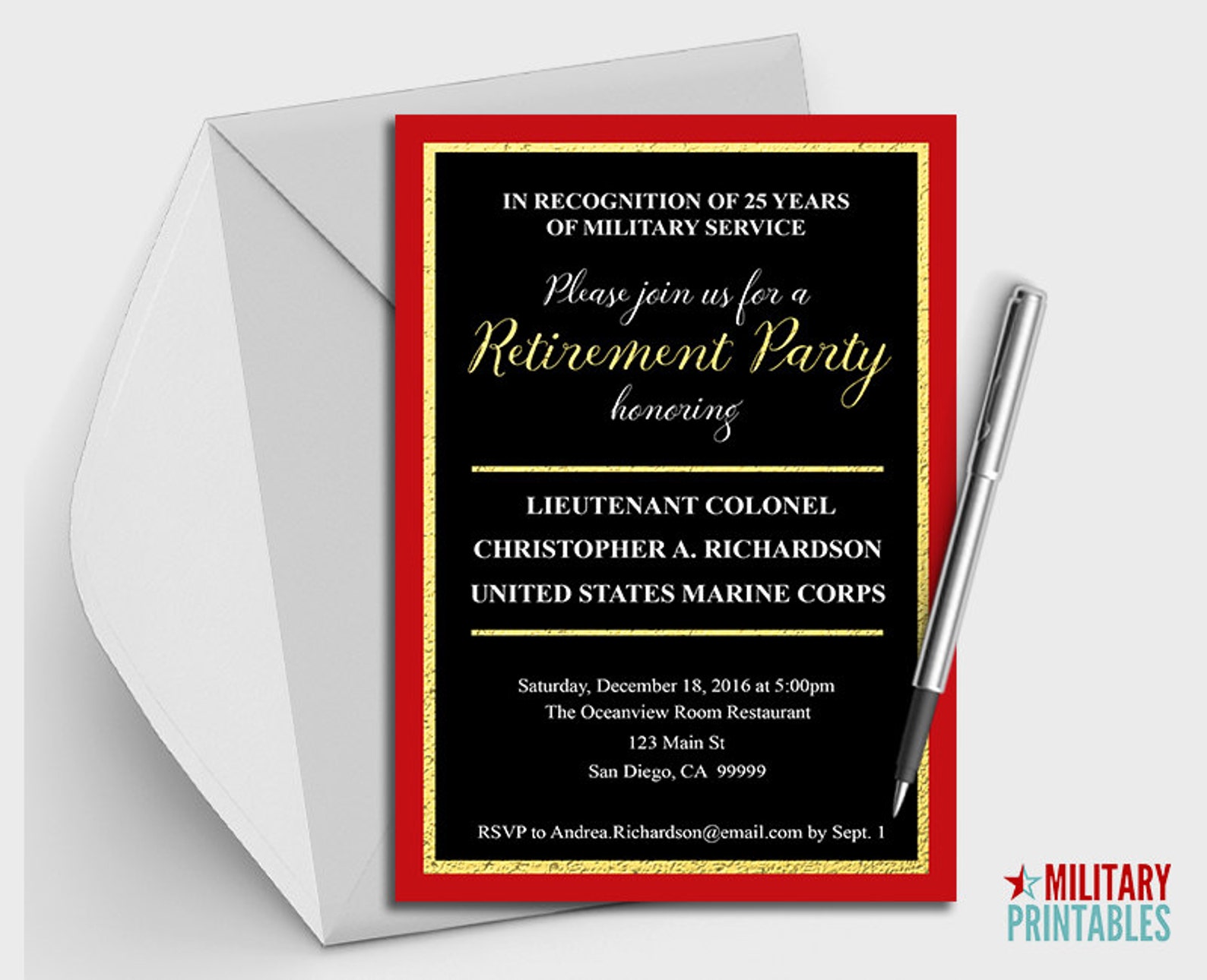 Marine Corps Retirement Party Invitation Printable Editable - Etsy