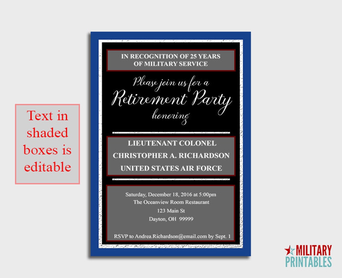Air Force Retirement Party Invitation Printable Editable Invitation ...