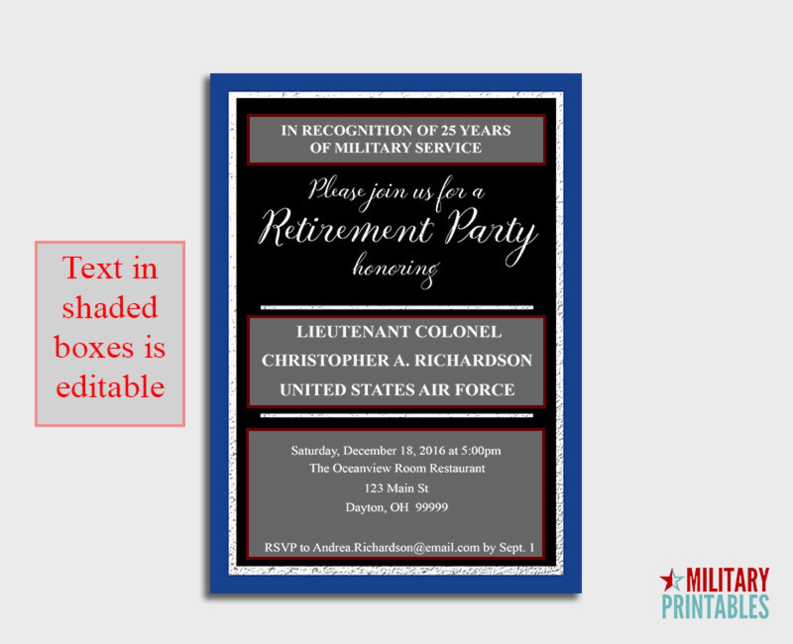 Air Force Retirement Party Invitation Printable Editable Invitation ...