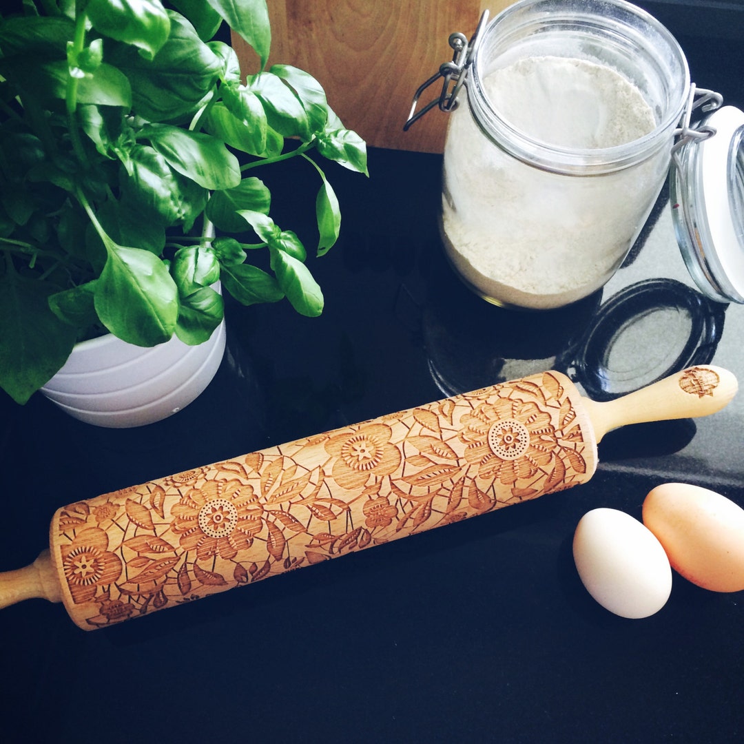 FLOWERS Rolling Pin Embossing Rolling Pin Engraved Rolling - Etsy Australia