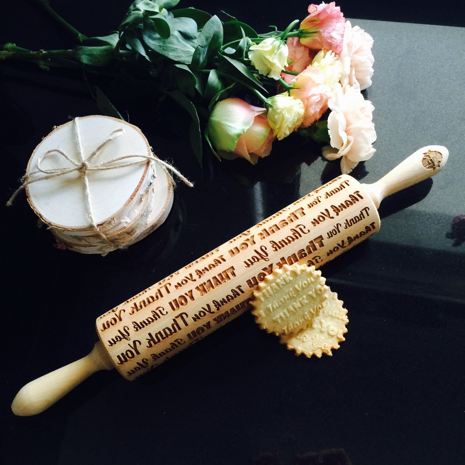 THANK YOU Rolling Pin Embossing Rolling Pin Engraved Rolling - Etsy