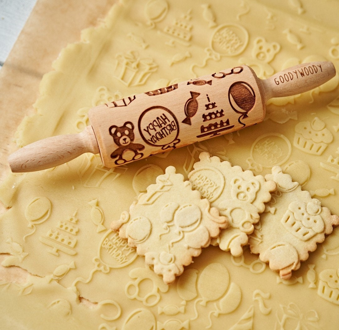 HAPPY BIRTHDAY SMALL Rolling Pin, Embossing Rolling Pin, Engraved ...