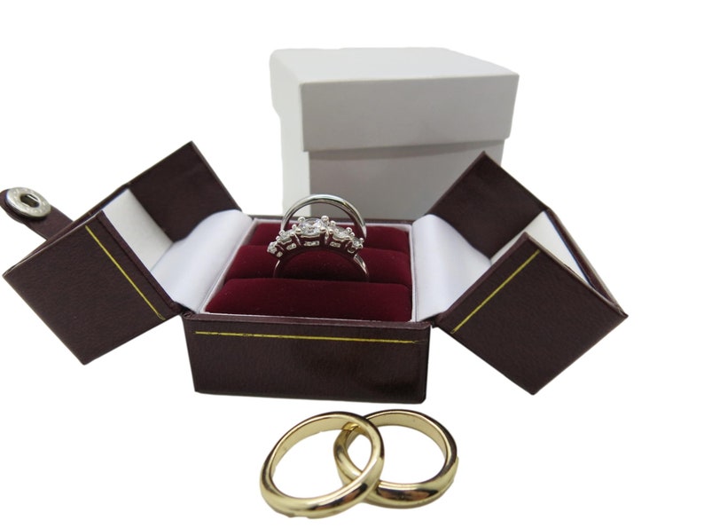 Double Ring Box Bride & Groom Burgundy Wedding Ring Bearer Box - Etsy UK