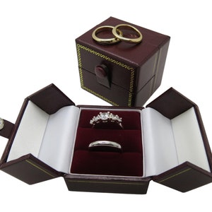 Double Ring Box Bride & Groom Burgundy Wedding Ring Bearer Box - Etsy UK