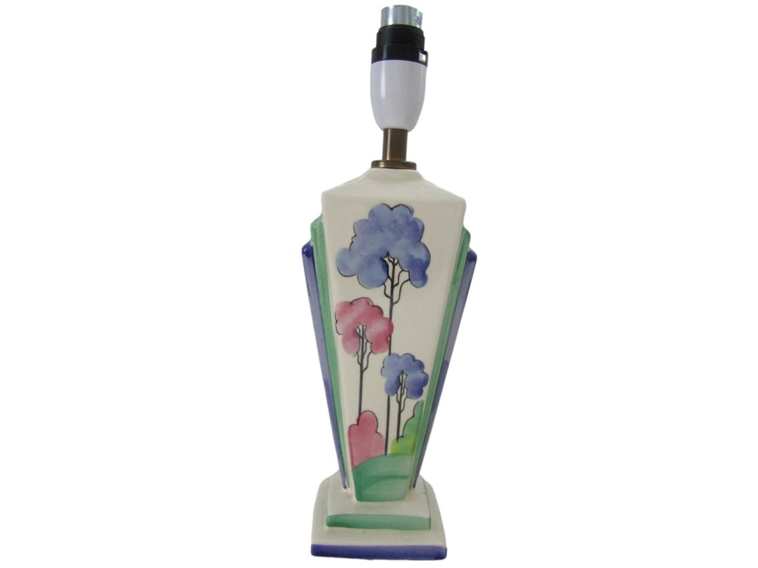Clarice Cliff Past Times Art Deco Table Lamp Rare Colourway Tall Trees ...